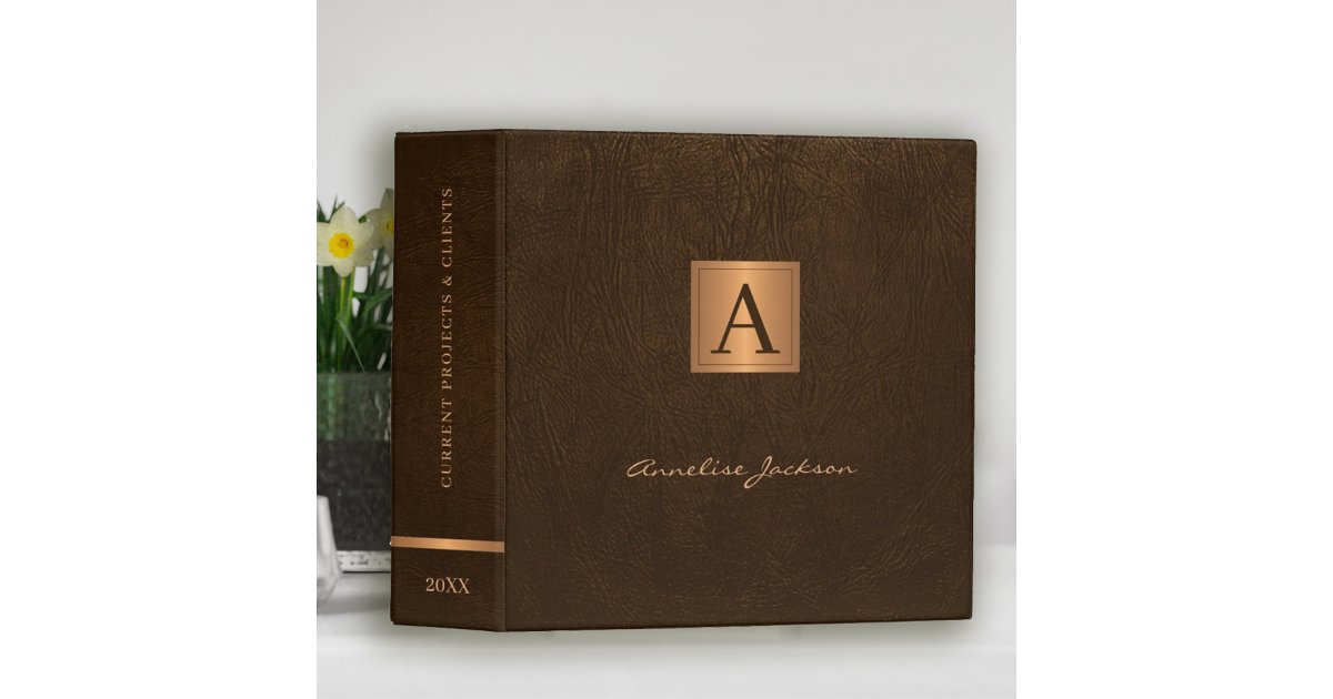 Elegant monogrammed gold modern script office 3 ring binder | Zazzle