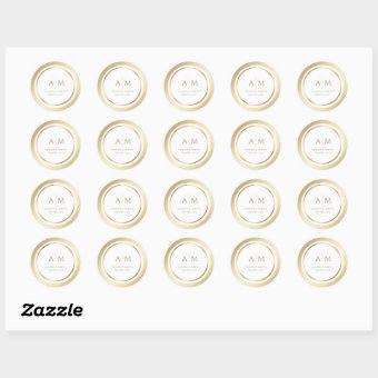 Elegant Monogrammed Gold Wedding Round Stickers | Zazzle