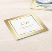 Elegant Monogrammed Gold Wedding Square Paper Coaster | Zazzle