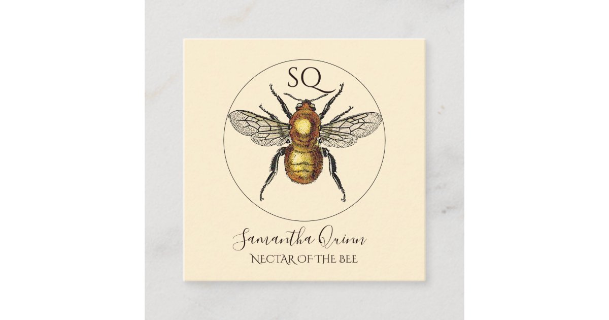 Elegant Monogrammed Golden Bee Circle Logo Square Business Card | Zazzle
