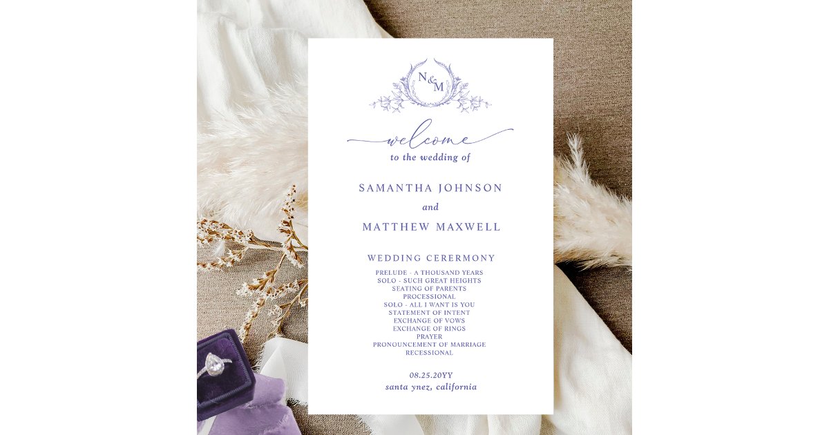 Elegant Monogrammed Lavender Wedding Program | Zazzle