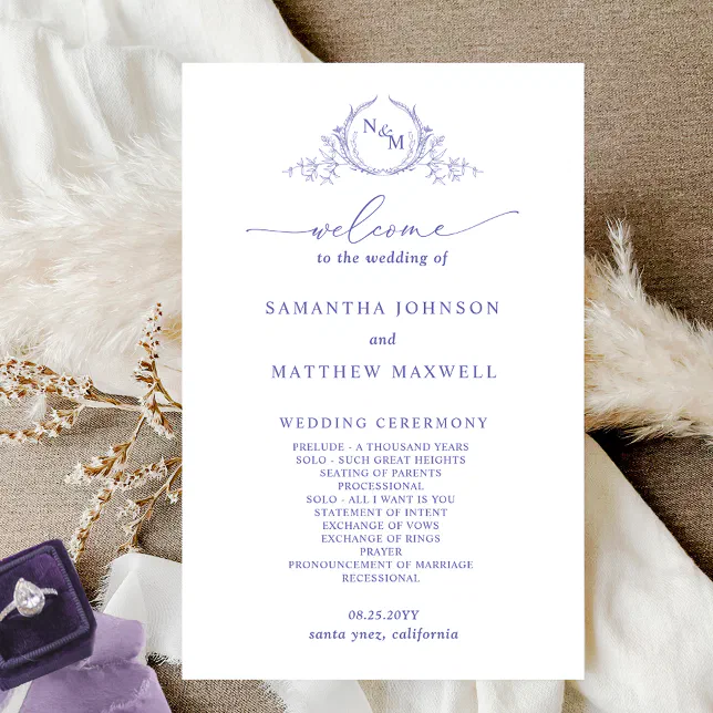 Elegant Monogrammed Lavender Wedding Program | Zazzle
