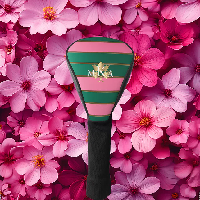 Elegant Monogrammed Pink and Green Golf Head Cover | Zazzle