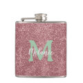 Elegant Monogrammed Pink Glitter Flask | Zazzle