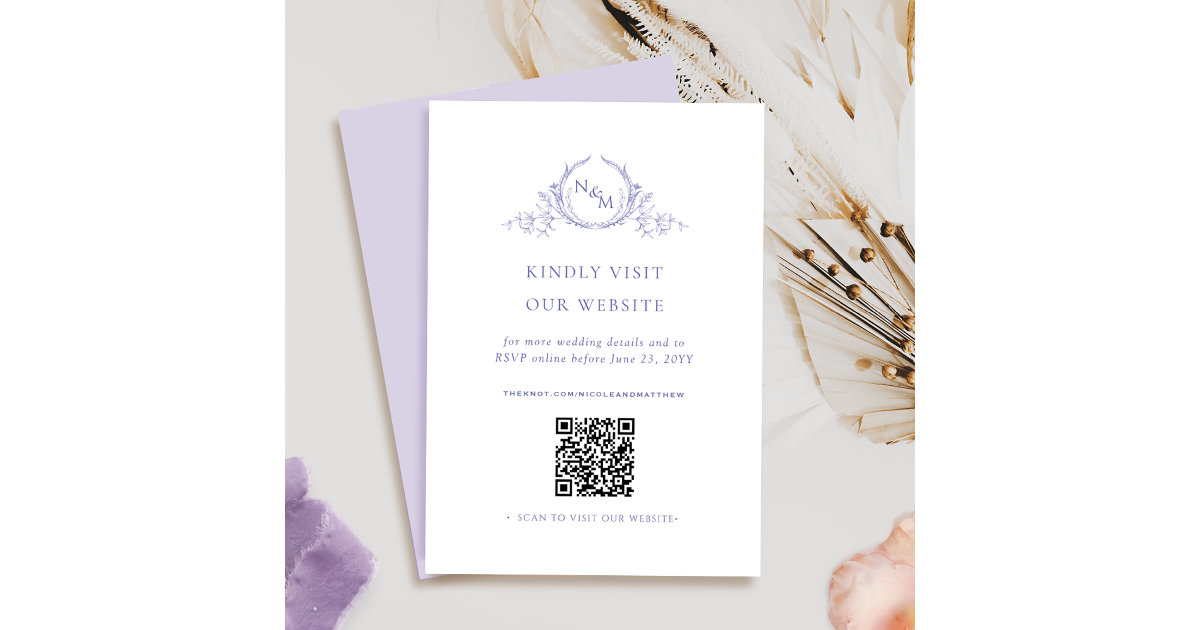 Elegant Monogrammed Purple QR Code / RSVP Online Enclosure Card | Zazzle