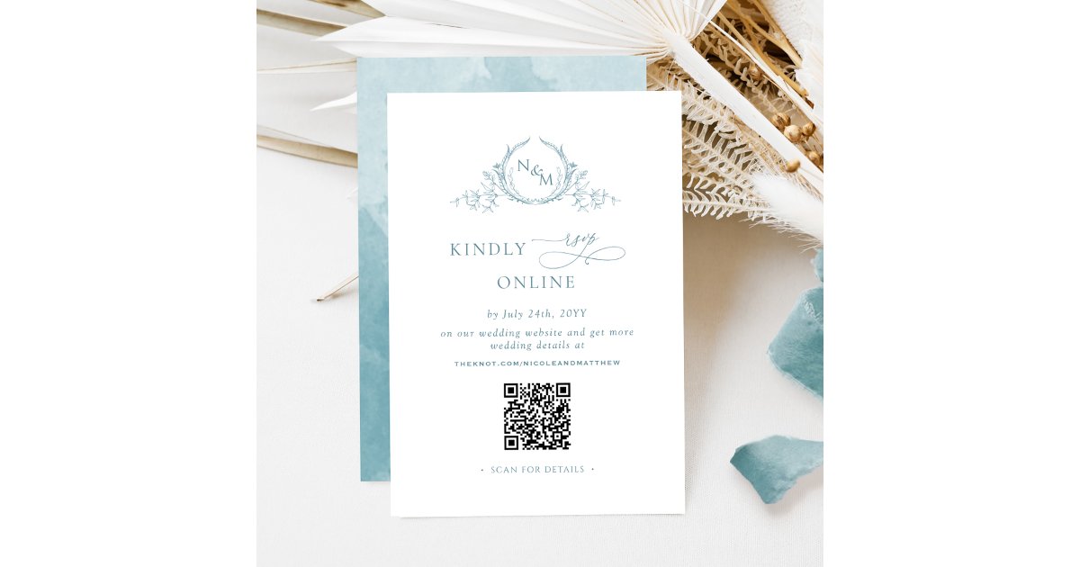 Elegant Monogrammed Sea Glass RSVP Online QR Code Enclosure Card | Zazzle