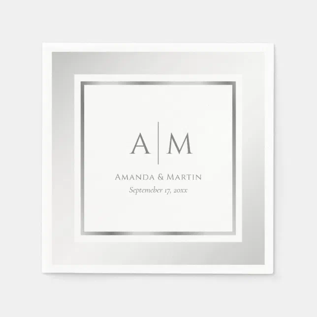 Elegant Monogrammed Silver Wedding Paper Napkins | Zazzle