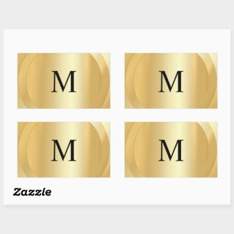 Elegant Monogrammed Template Custom Faux Gold Rectangular Sticker | Zazzle