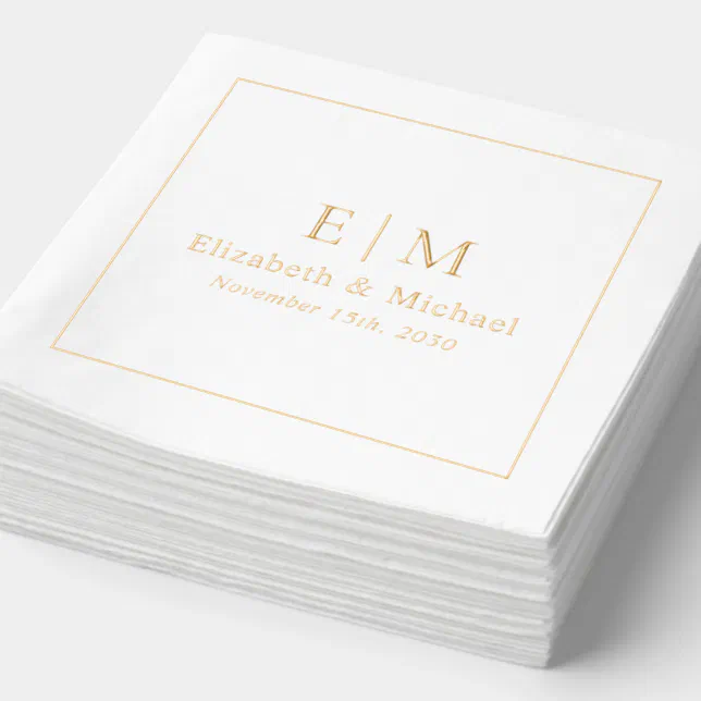 Elegant Monogrammed Typography Script Wedding Gold Foil Napkins | Zazzle
