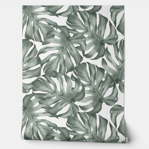 "Elegant Monstera Palm Leaves Pattern Wallpaper | Zazzle