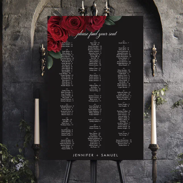 Elegant Moody Blood Red Roses Wedding Seating Foam Board | Zazzle
