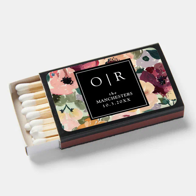 Elegant Moody Floral Romantic Wedding Matchboxes | Zazzle