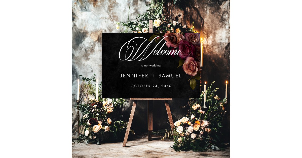 Elegant Moody Muted Rust & Burgundy Floral Welcome Foam Board | Zazzle