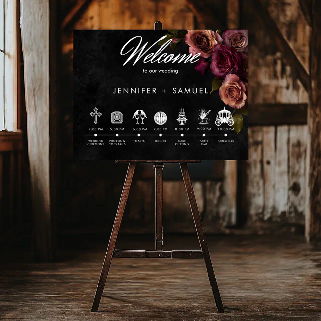 Elegant Moody Muted Rust Burgundy Order of Events Poster | Zazzle