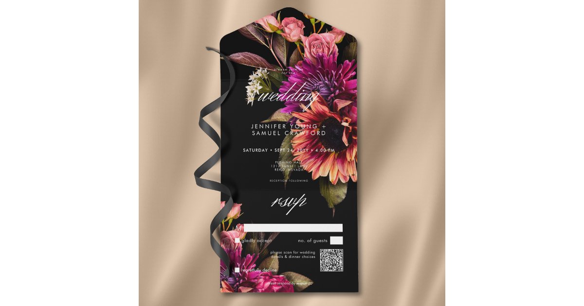 Elegant Moody Vibrant Sunset Floral QR Code All In One Invitation | Zazzle