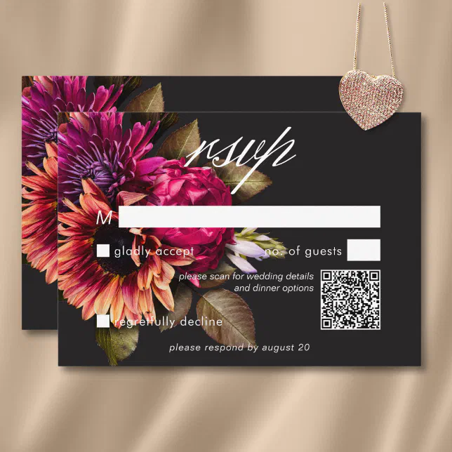 Elegant Moody Vibrant Sunset Floral QR Code RSVP Card | Zazzle