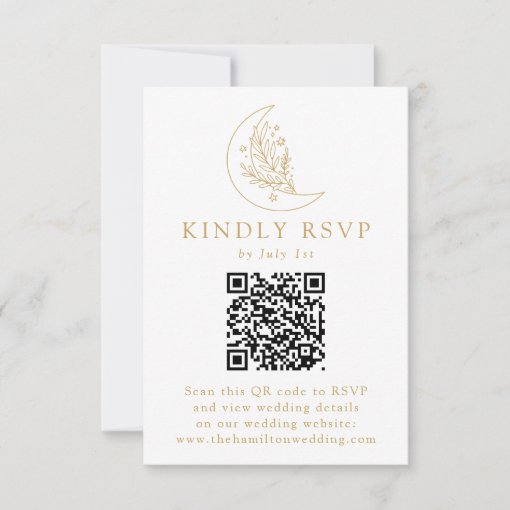 Elegant Moon and Stars Gold QR Code Wedding RSVP Card | Zazzle