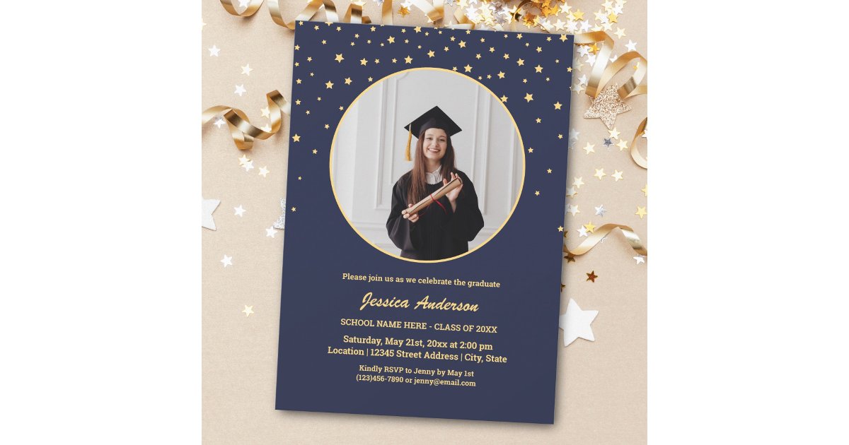 Elegant Moon and Stars Graduate Photo Graduation Invitation | Zazzle
