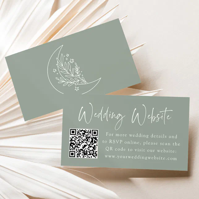 Elegant Moon and Stars Sage Green Wedding Website Enclosure Card | Zazzle