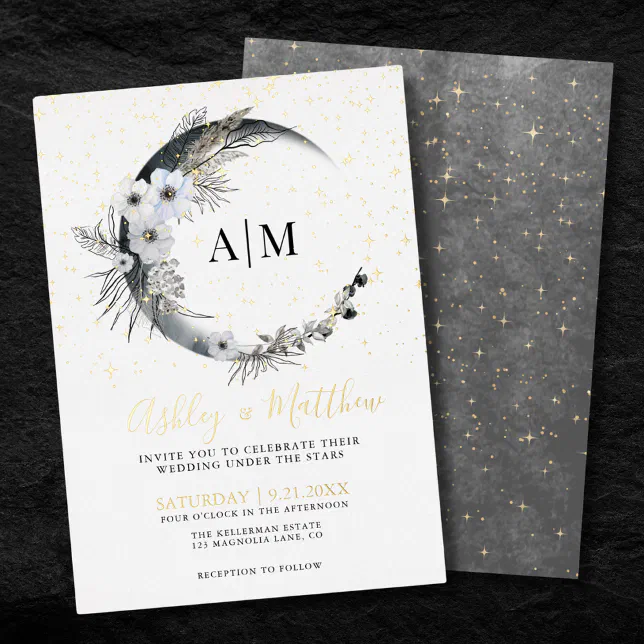 Elegant Moon Celestial Wedding Foil Invitation | Zazzle