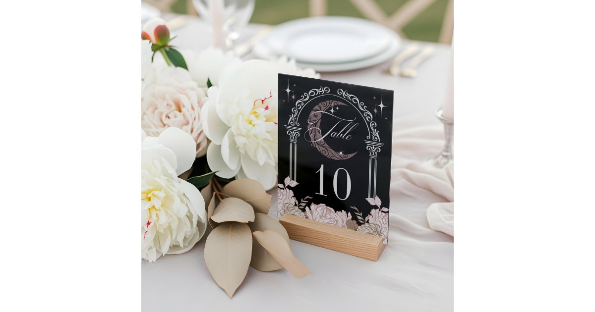 Elegant Moon Stars Floral Quinceañera Table Number Acrylic Sign | Zazzle