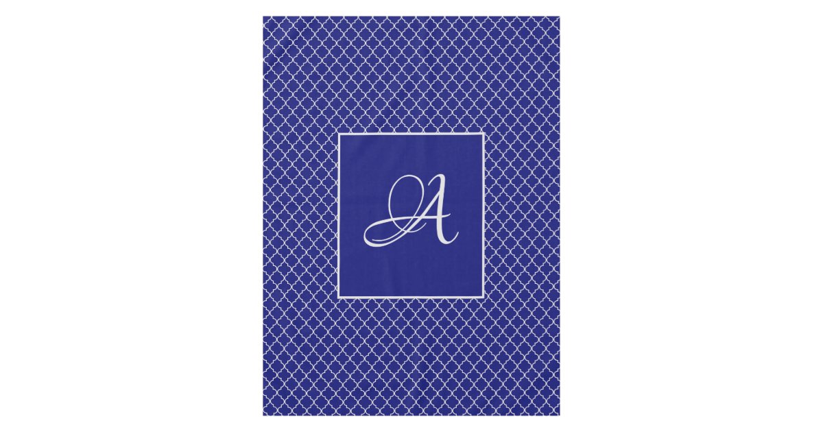 Elegant Moroccan damask navy Blue monogram Tablecloth | Zazzle