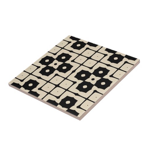 Elegant Mosaic Black & Beige Geometric Pattern Ceramic Tile | Zazzle