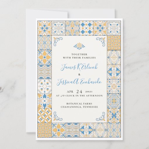Elegant Mosaic Tile Illustrated Wedding Invitation | Zazzle