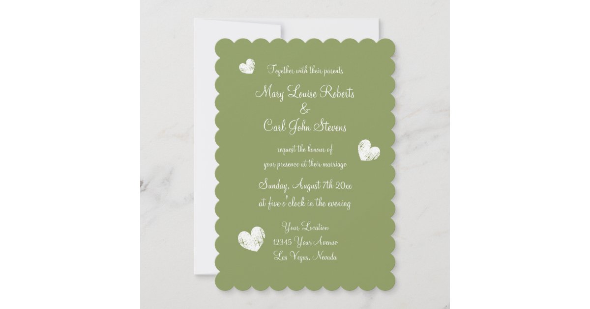 Elegant moss green scallop wedding invitation | Zazzle