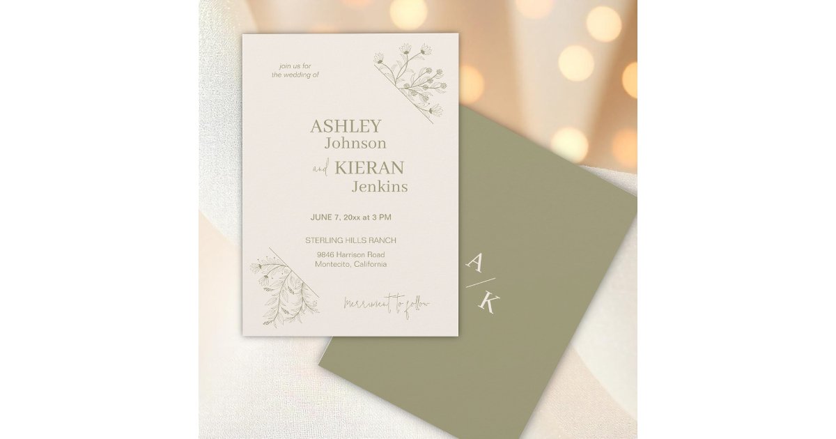 Elegant moss green wedding invitation | Zazzle