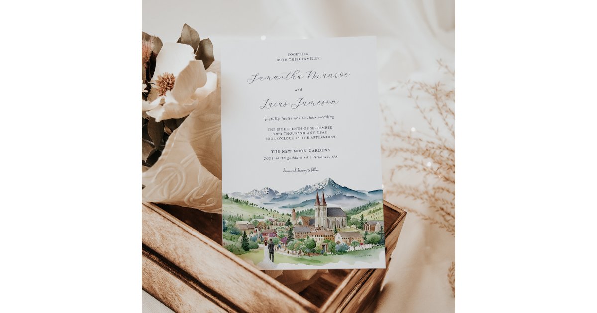 Elegant Mountain Village Town | Wedding Invitation | Zazzle