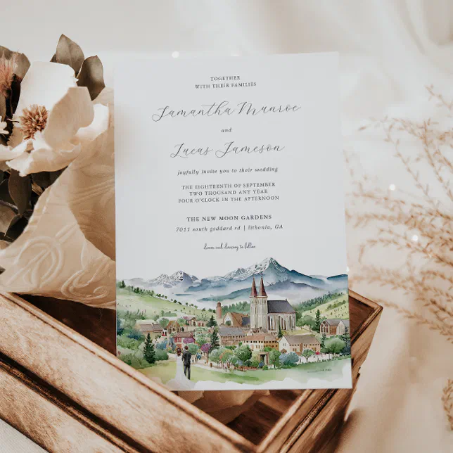 Elegant Mountain Village Town | Wedding Invitation | Zazzle