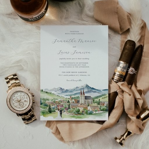 Elegant Mountain Village Town | Wedding Invitation | Zazzle