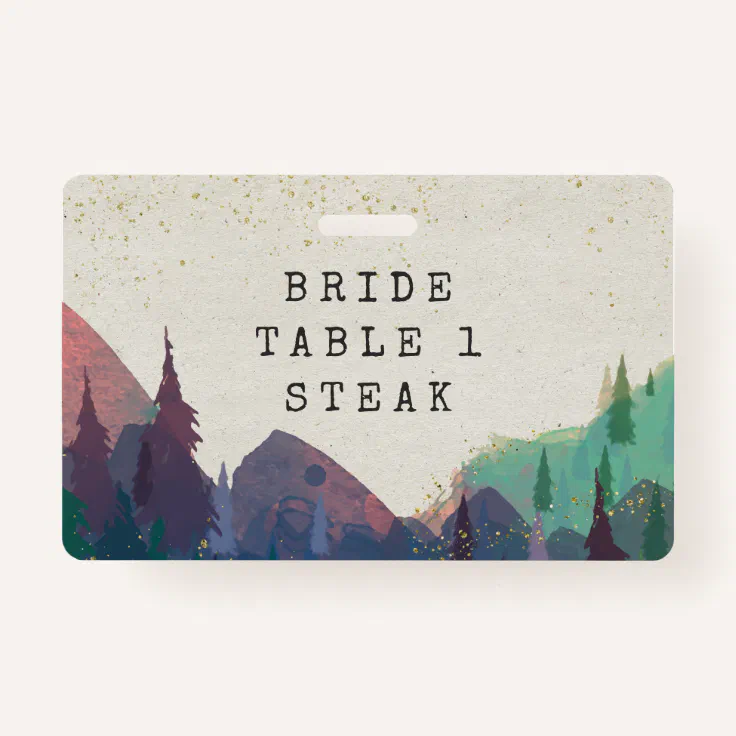 Elegant Mountain Wedding Entree Choice Badge | Zazzle