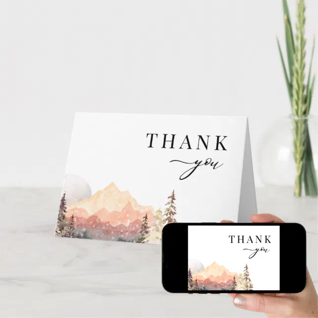 Elegant Mountains Calligraphy Photo Thank You Card | Zazzle