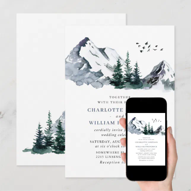 Elegant Mountains Forest Landscape Wedding Invitation | Zazzle