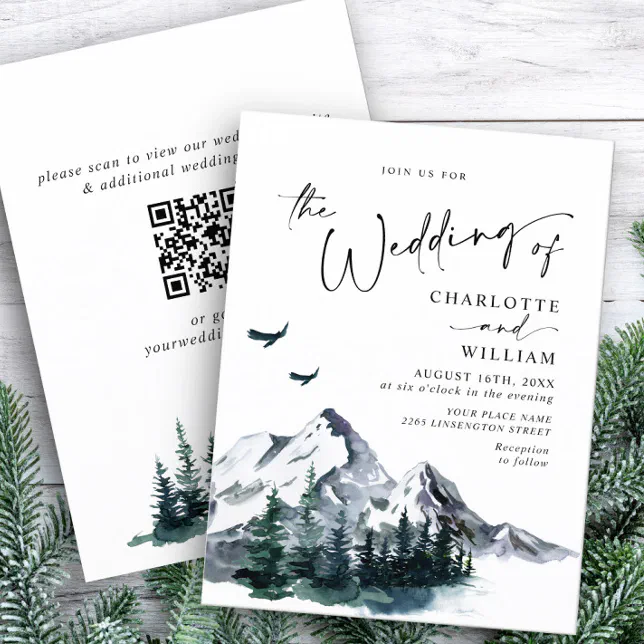 Elegant Mountains Forest Wedding QR code Invitation | Zazzle