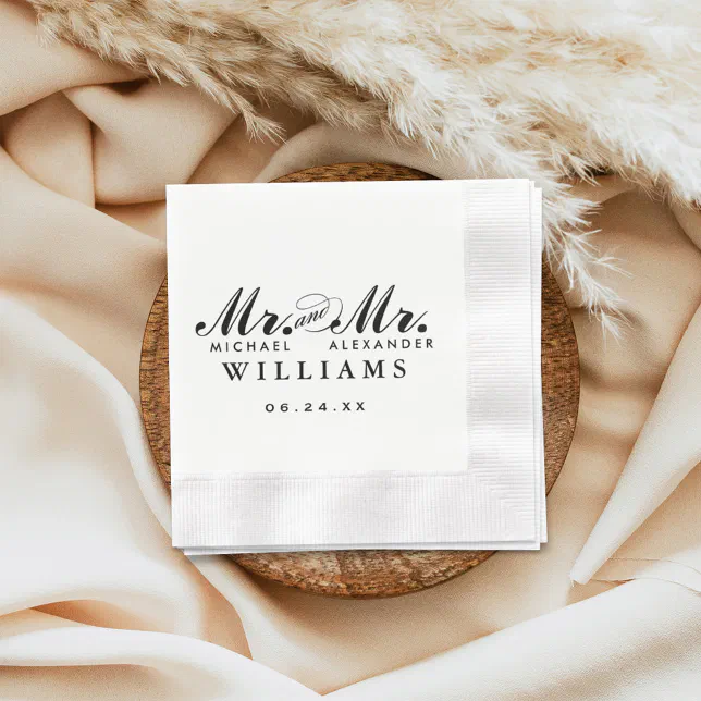 Elegant Mr. and Mr. Black Custom Wedding Monogram Paper Napkins | Zazzle