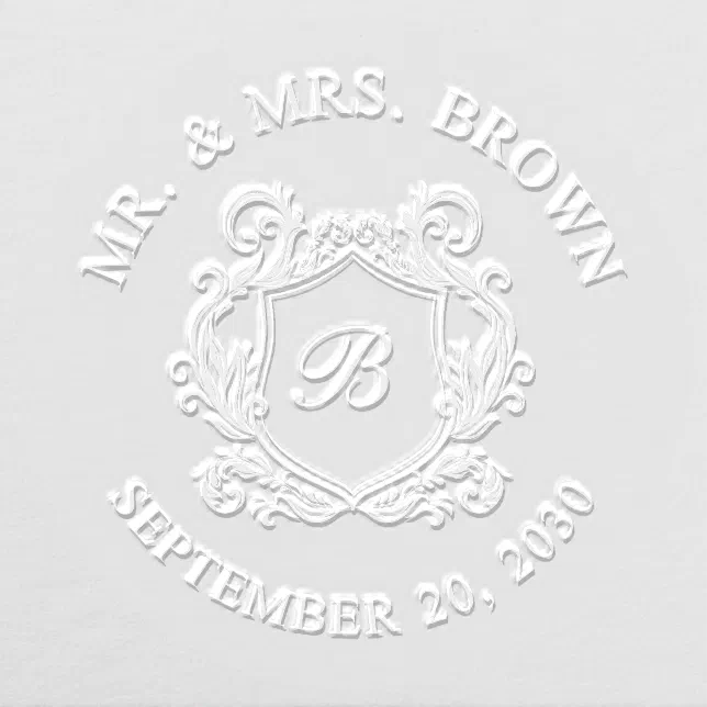 Elegant Mr Mrs Last Name Monogram Crest Wedding Embosser | Zazzle