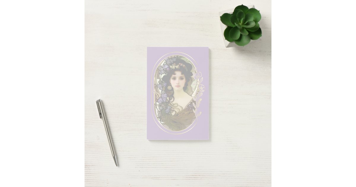 Elegant Mucha Style Portrait of a Beautiful Woman Post-it Notes | Zazzle