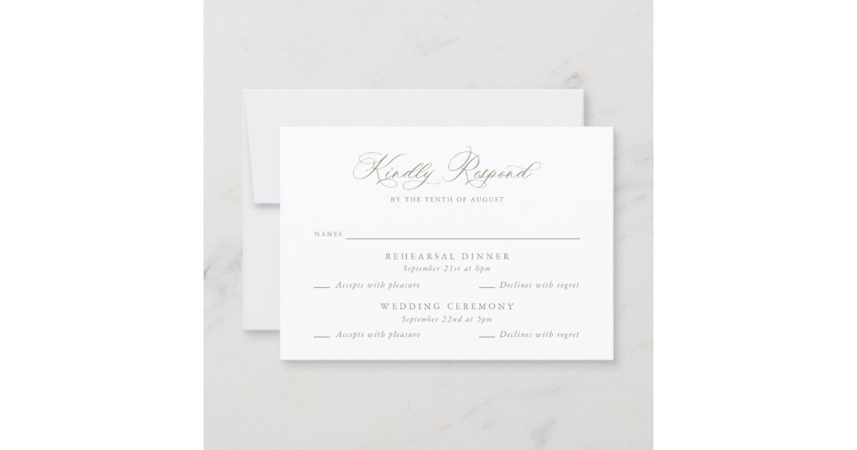 Elegant Multi Event Wedding Rehearsal RSVP Card | Zazzle