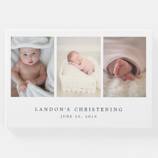 Elegant Multi Photo Christening or Baptism Guest Book | Zazzle