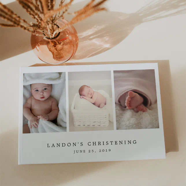 Elegant Multi Photo Christening or Baptism Guest Book | Zazzle