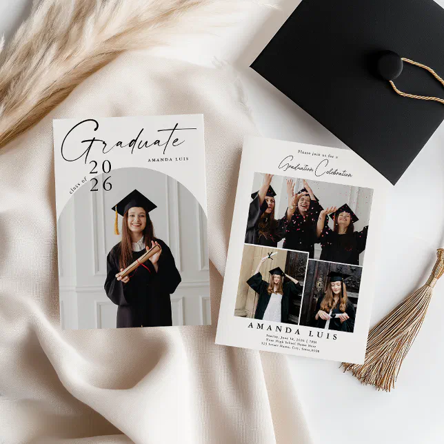 Elegant Multi-Photo Collage Graduation Invitation | Zazzle