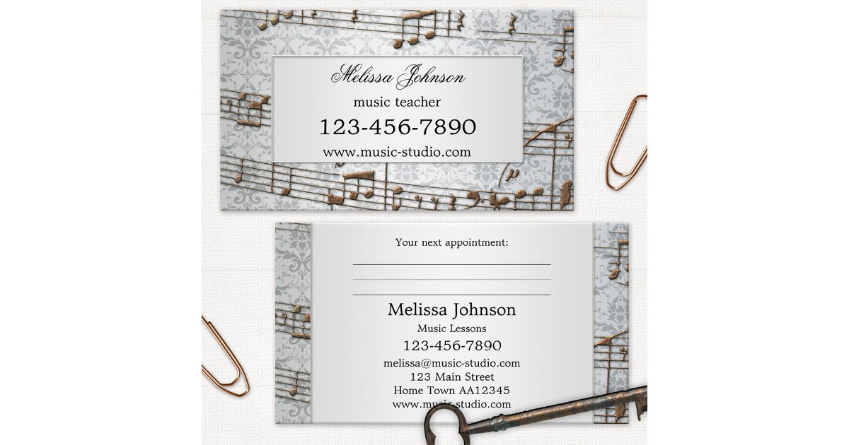 Elegant Music Lessons Appointment Business Cards | Zazzle