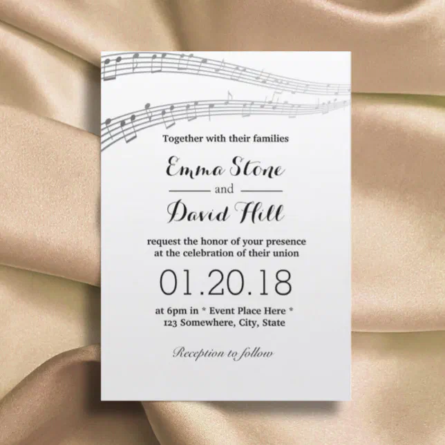 Elegant Music Notes Musical Wedding Invitation | Zazzle