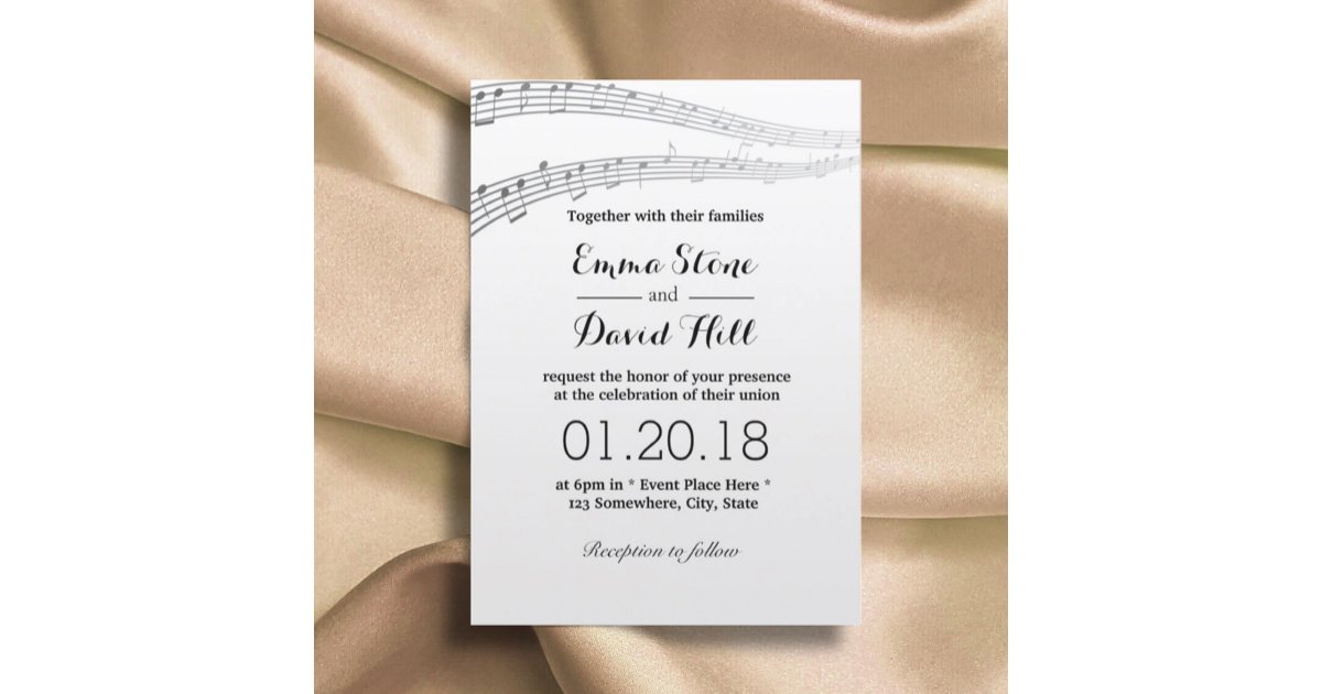 Elegant Music Notes Musical Wedding Invitation | Zazzle