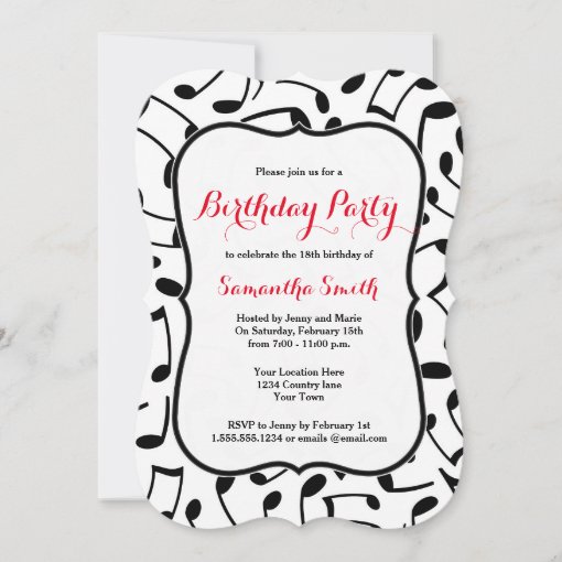 Elegant Music Notes Themed Birthday Party Invite | Zazzle