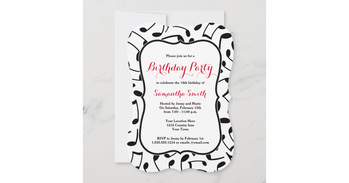 Elegant Music Notes Themed Birthday Party Invite | Zazzle