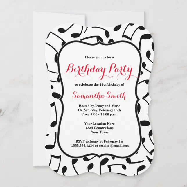 Elegant Music Notes Themed Birthday Party Invite | Zazzle